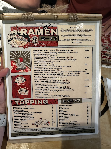 Kin Ramen Menu in NYC – Japanese Ramen in Midtown Manhattan